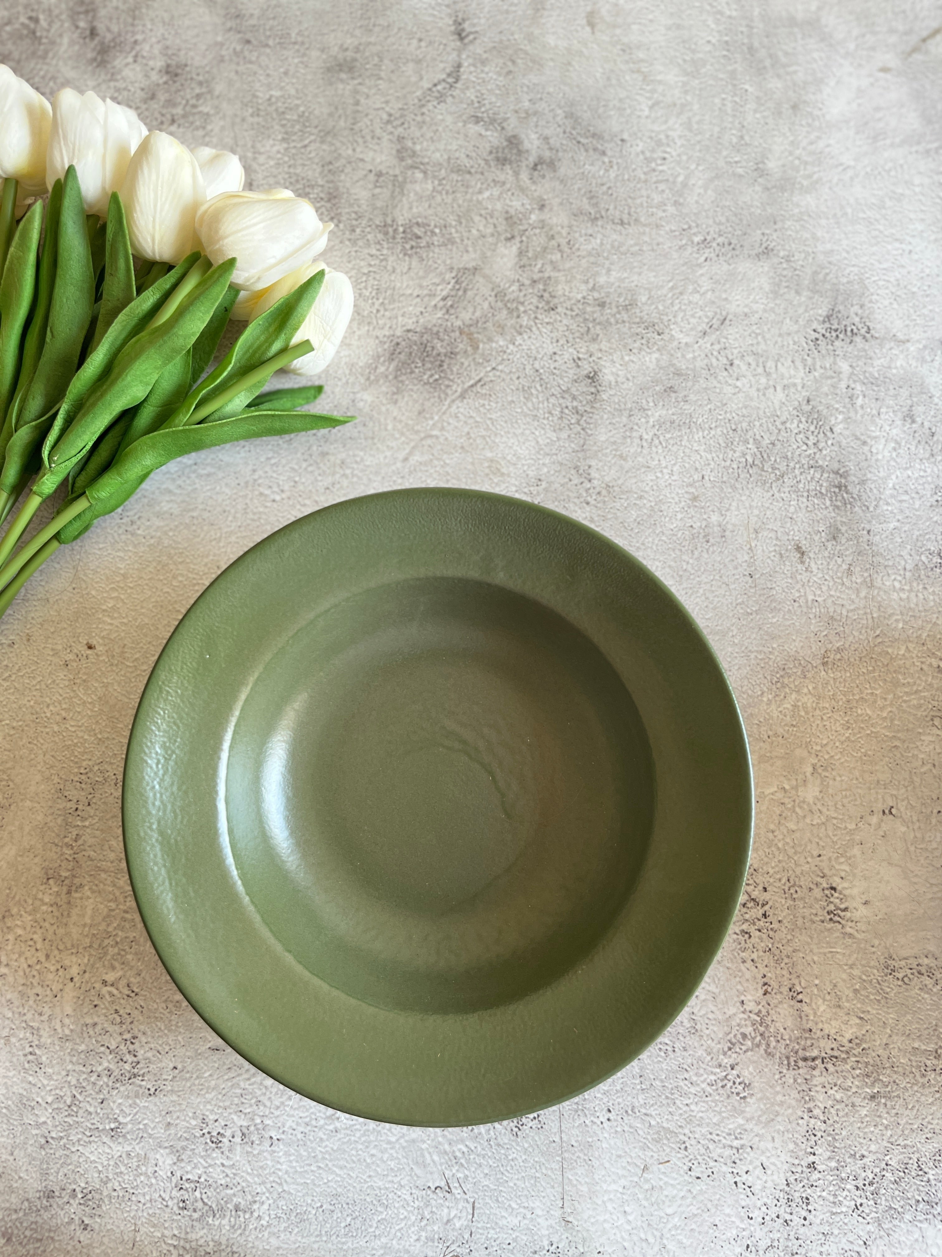 Olive Green Solid Pasta Plate – Craftribal